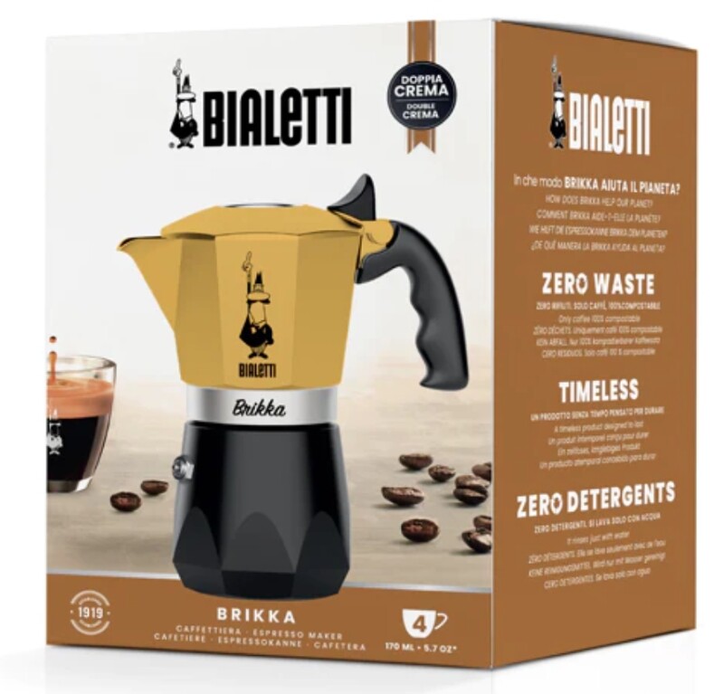 Bialetti Brikka Yellow 4 Cup Moka Pot Express Aluminium Stovetop Coffee ...