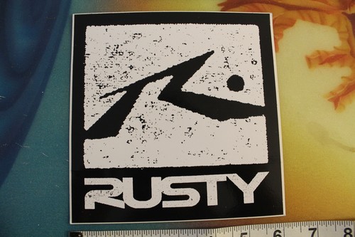 RUSTY R dot CLASSIC BLACK and WHITE ~6" square Vintage Surfing Decal ...