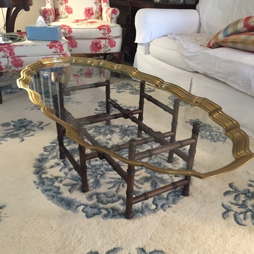 Baker Cocktail table oval .glass/brass/ wood | eBay