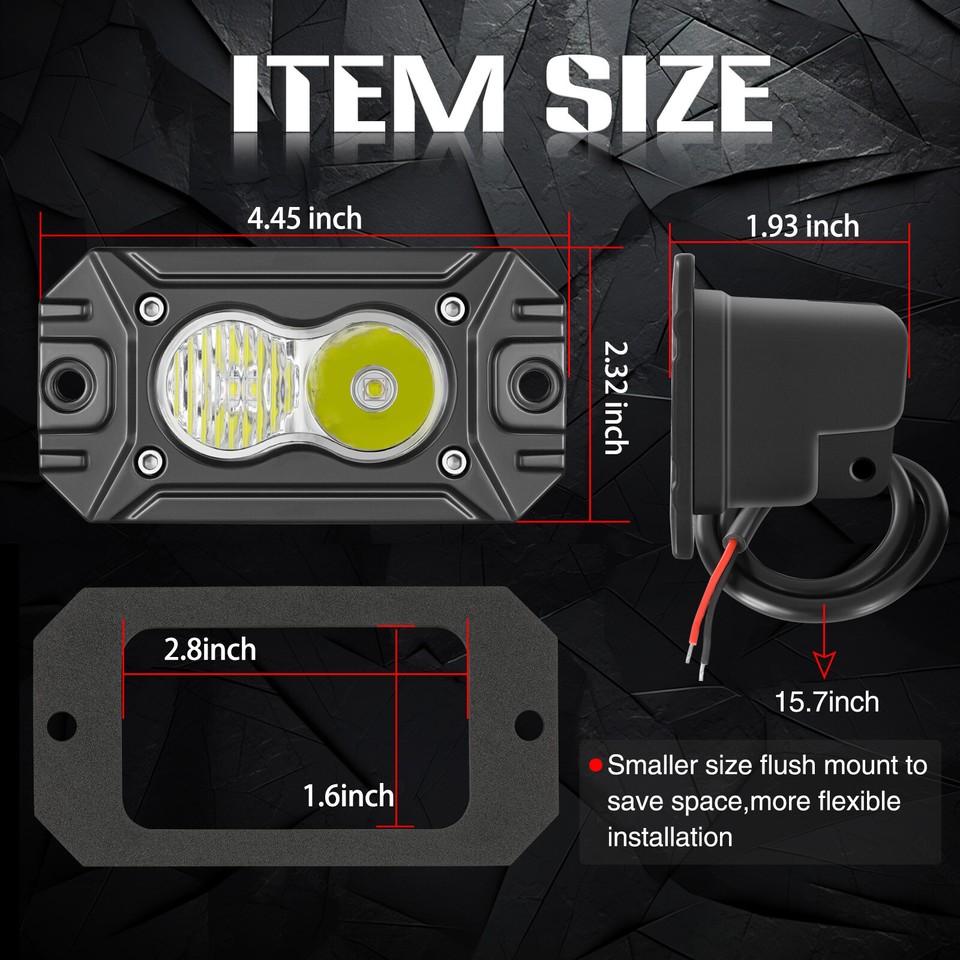 2X 4" Flush Mount LED Cube Work Light Bar Spot Flood Pods Driving Rear ...