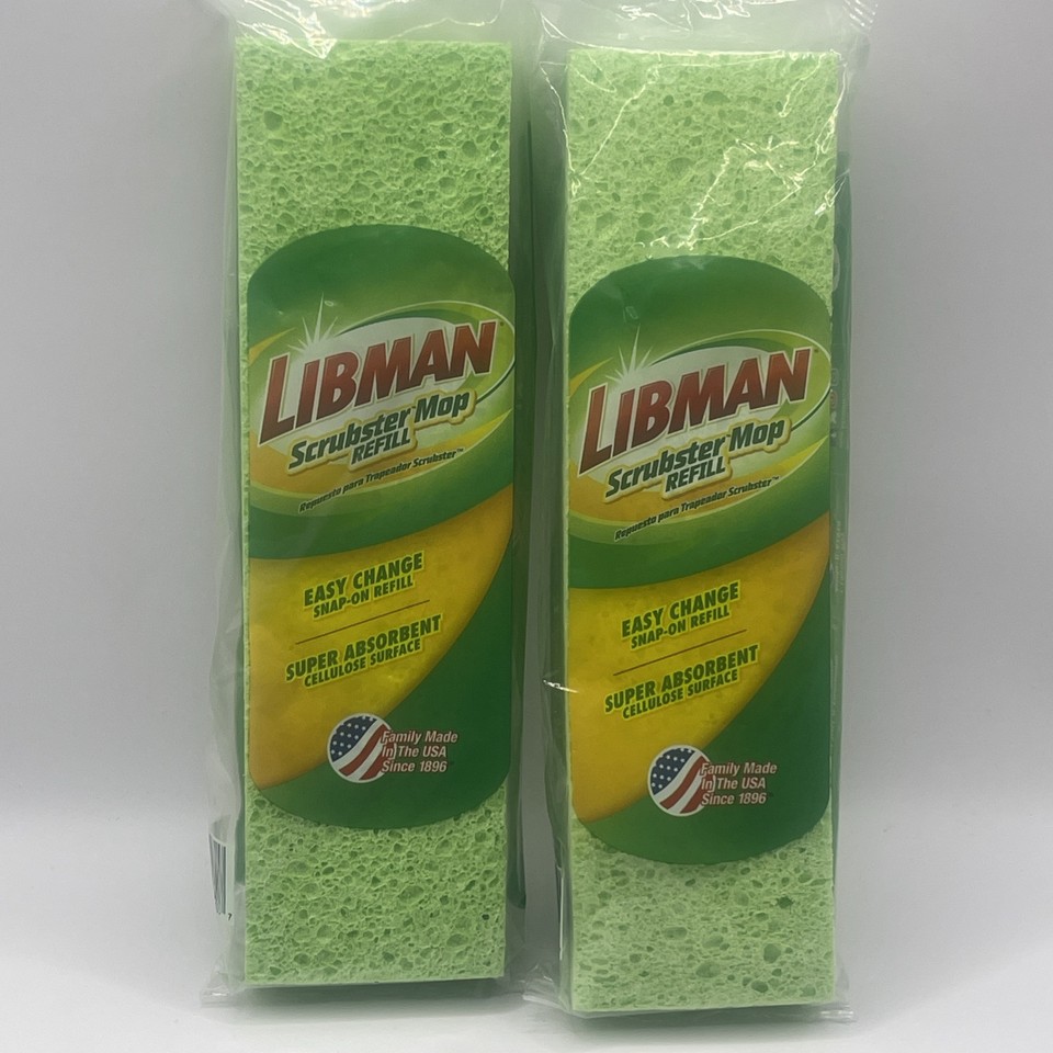 LOT OF 2 Libman Scrubster Green Sponge Mop Refill Easy Change Snap-On ...