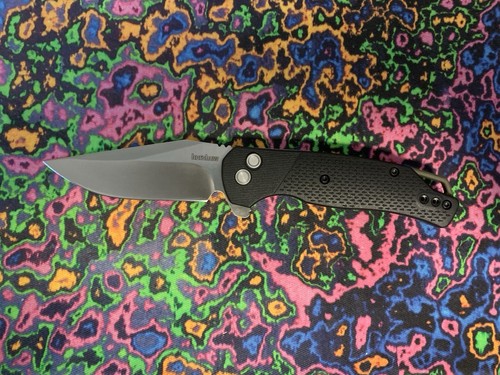 Kershaw Runoff Button Lock Knife Black GFN Handle, 8Cr13MoV Stonewash ...