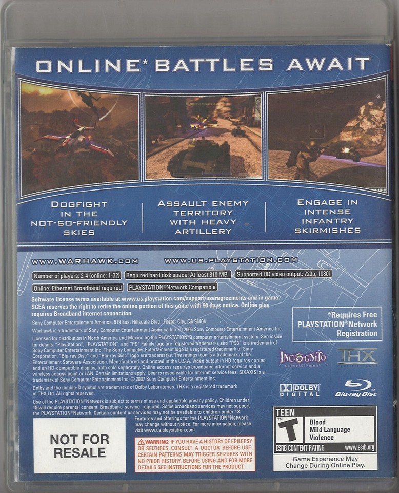 Warhawk Sony Playstation 3 Video Game PS3 2007 711719816225| eBay