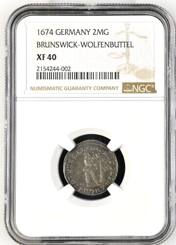 1674 German States Brunswick Wolfenbuttel Wildman 2 Mariengroschen NGC ...
