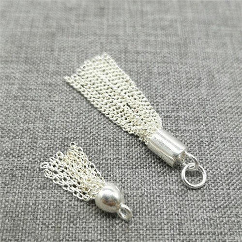 2pcs of 925 Sterling Silver Plain Chain Tassel Charms for Necklace ...