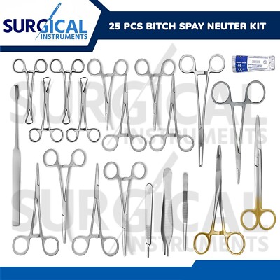 25 Pcs Bitch Spay Pack Kit Set Surgical Veterinary Instruments German ...
