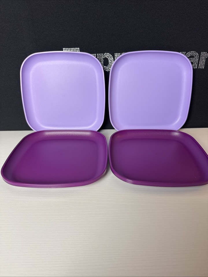 Tupperware Plates Set of 4 Luncheon Size 8" / 20cm Square Shades Of ...