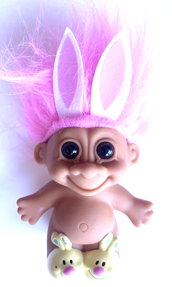 ORIGINAL VINTAGE RUSS TROLL EASTER BUNNY IN SLIPPERS TROLL WITH PINK ...