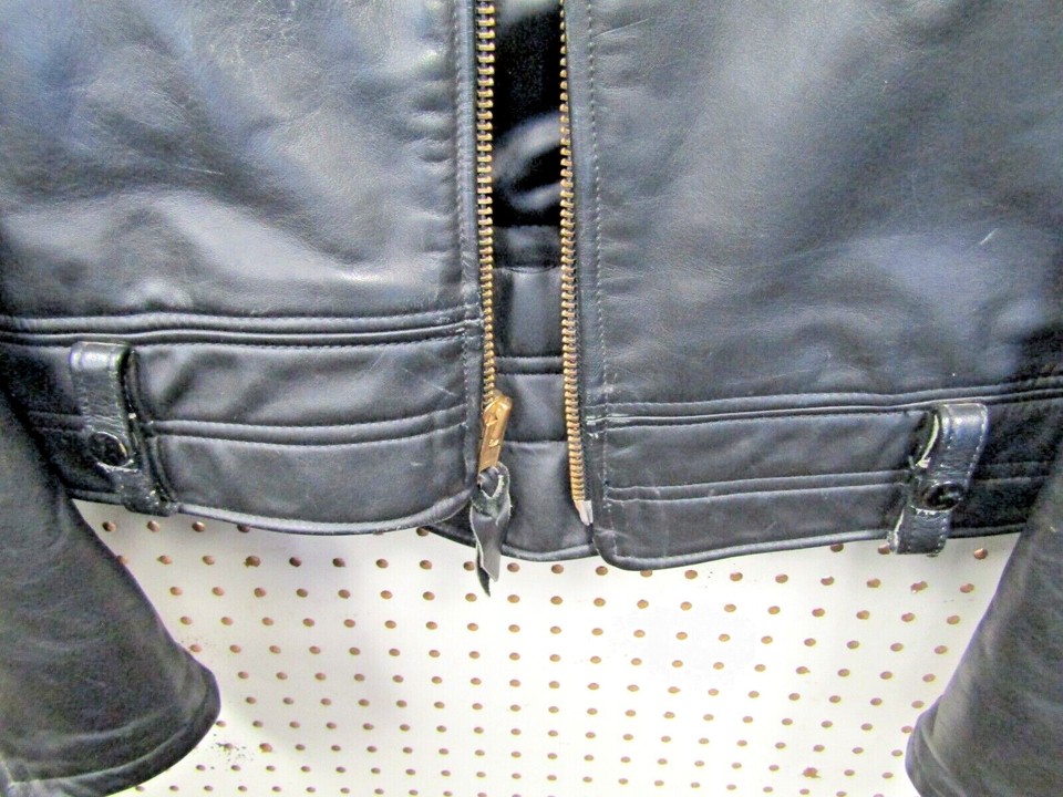 Vintage Genuine Black Heavy Leather Motorcycle Police Officer Jacket X ...