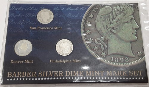 Barber Dime Mint Mark Set - 3 Coins P, D & S in Info Holder-Avg Circ | eBay
