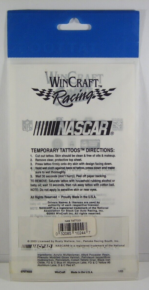 Rusty Wallace WinCraft Racing NASCAR Rusty Wallace Temporary Tattoos | eBay