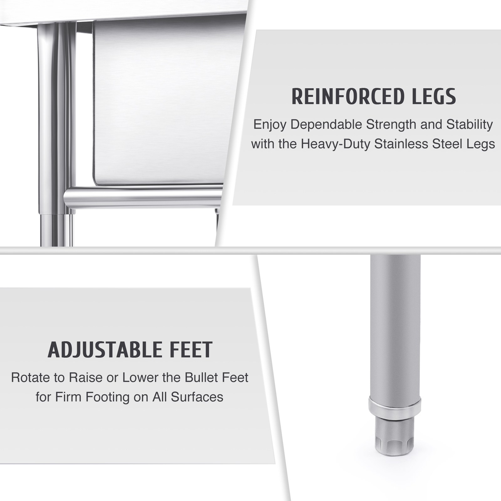 WILPREP Commercial Utility Prep Sink w Stainless Steel Work Table Drain ...