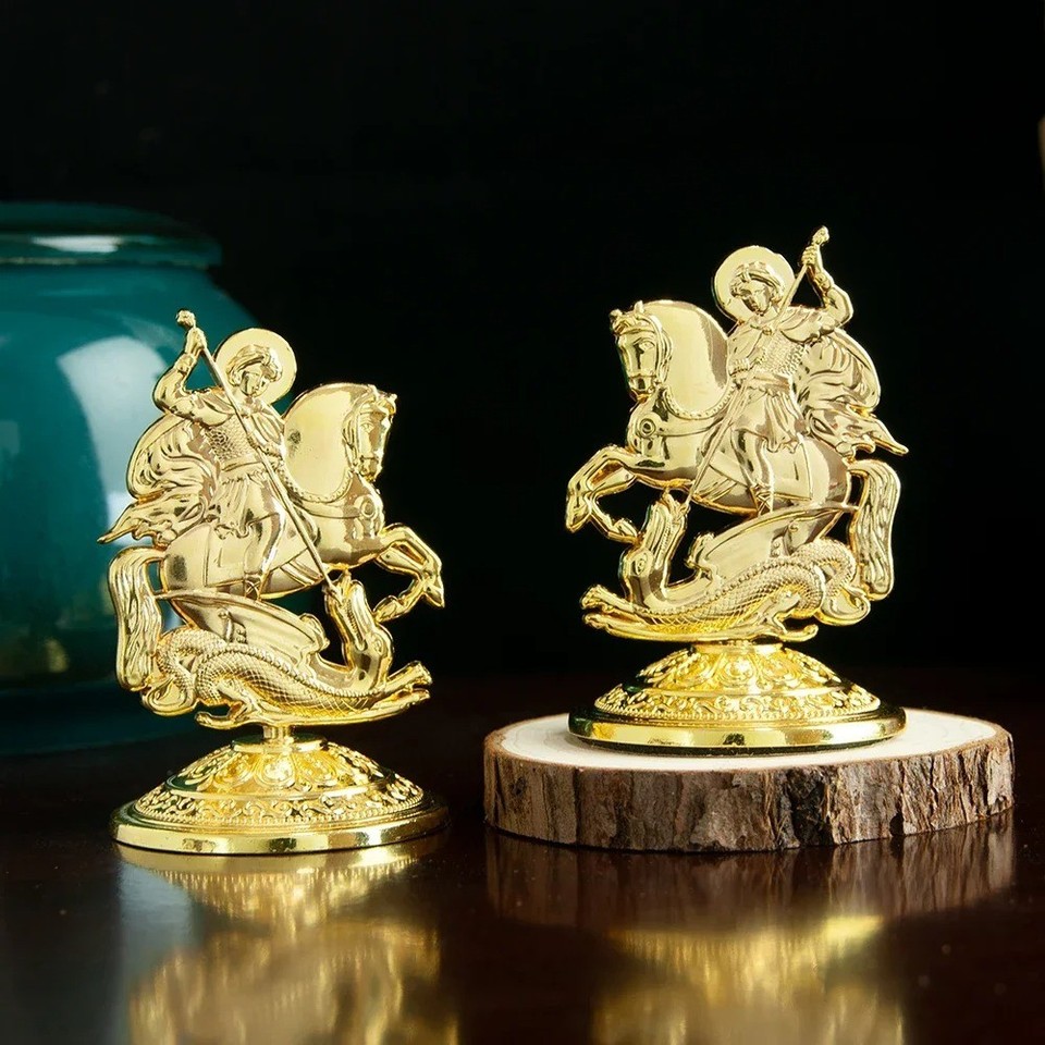Orthodox Saint George statue Myth Jesus George Gold Plated Religious ...