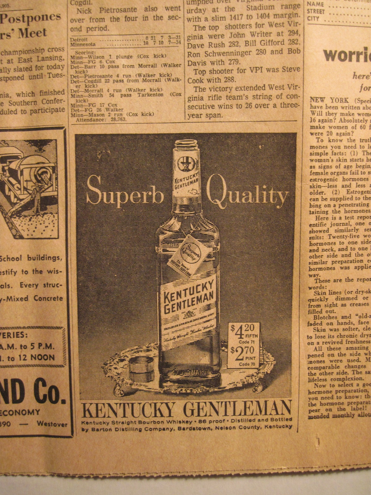 Dominican News WV Newspaper 11-25-1963. Kentucky Gentlemen Bourbon Ad ...