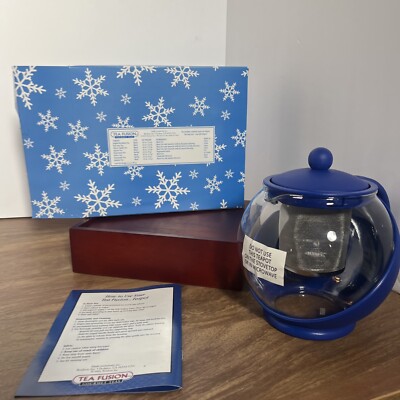 Tea Fusion Tea Pot Loose Tea Filter Blue New 4 Cup With Variety Tea Set ...