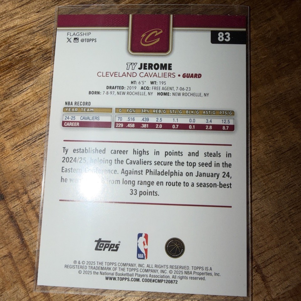 2025-26 Topps Basketball NBA - Ty Jerome Diamante Foil #83 - Cavaliers ...