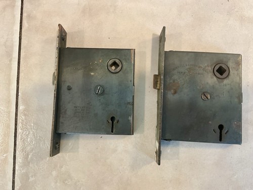 (2) VINTAGE ANTIQUE RUSSELL & ERWIN MORTISE DOOR LOCKSETS…. (NO KEYS ...