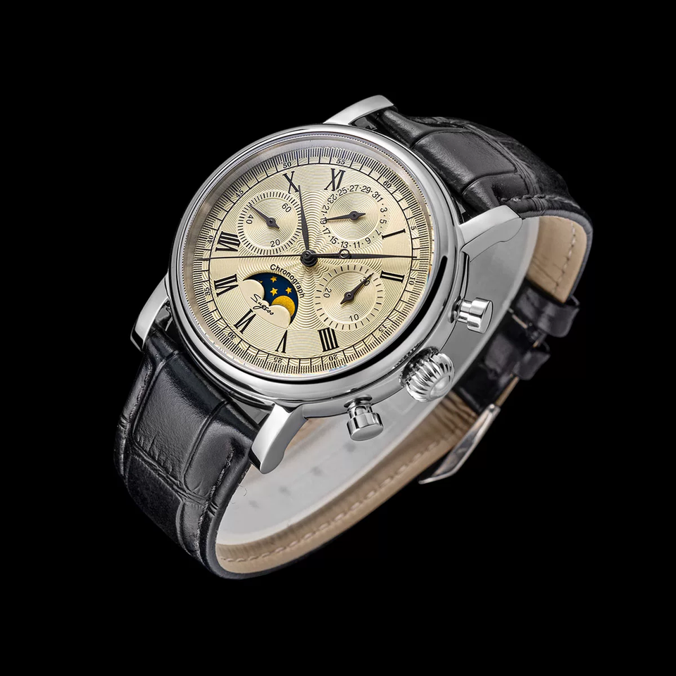 Seagull 1963 Sugess Gold SWAN NECK MoonPhase Master Chronograph Watch ...