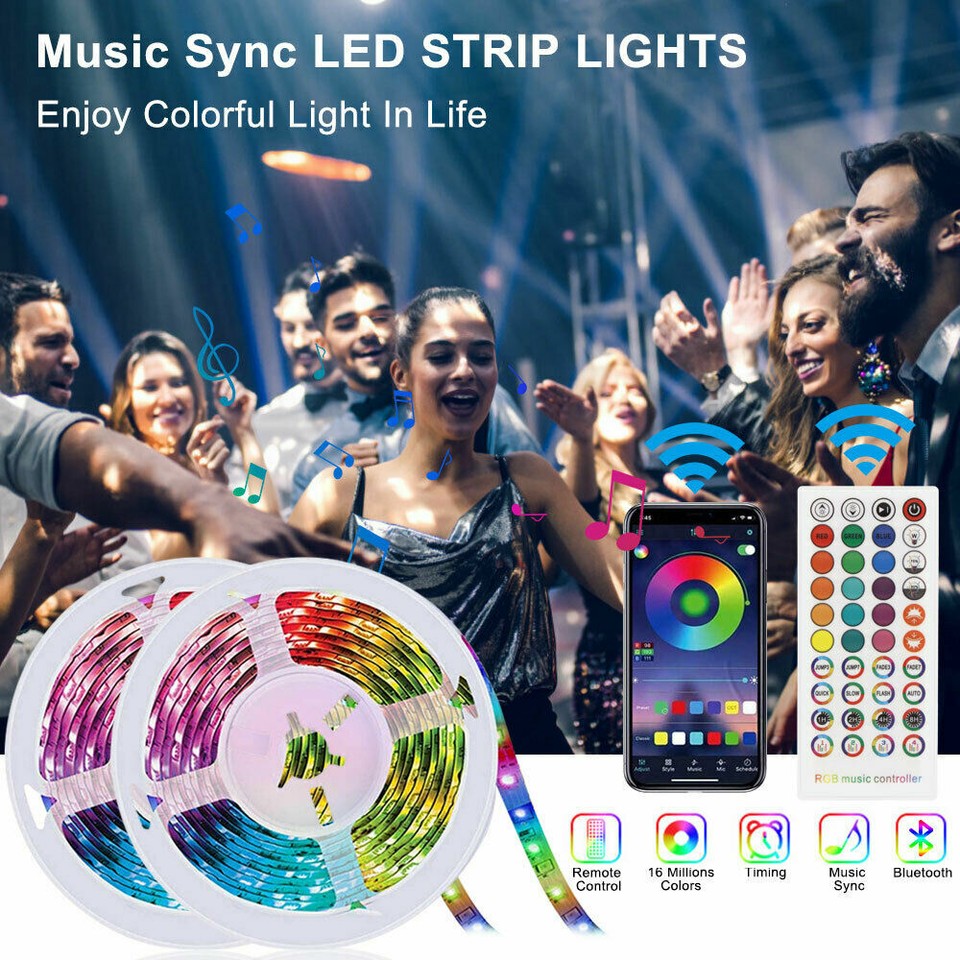 32ft 16ft LED Light Strip 5050 RGB Bluetooth Color Change Remote for ...