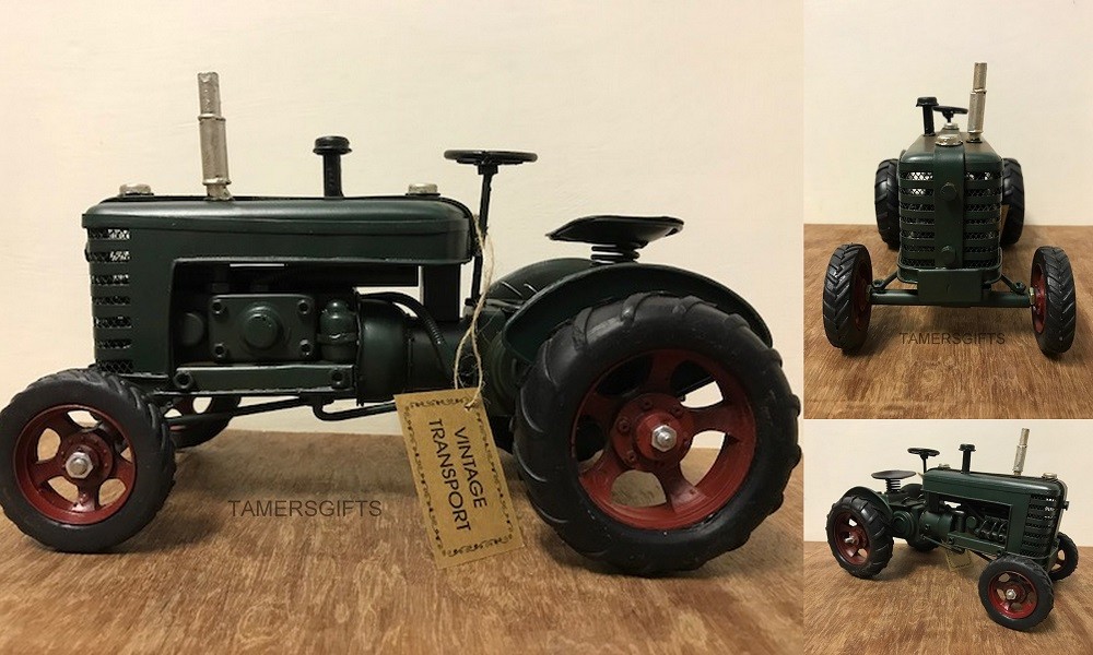 NEW Metal Tin Tractor Model Grey Green Red Massey Ferguson Style ...