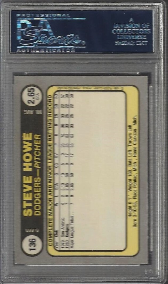1981 Fleer #136 Steve Howe Los Angeles Dodgers Rookie RC PSA 9 Mint ...