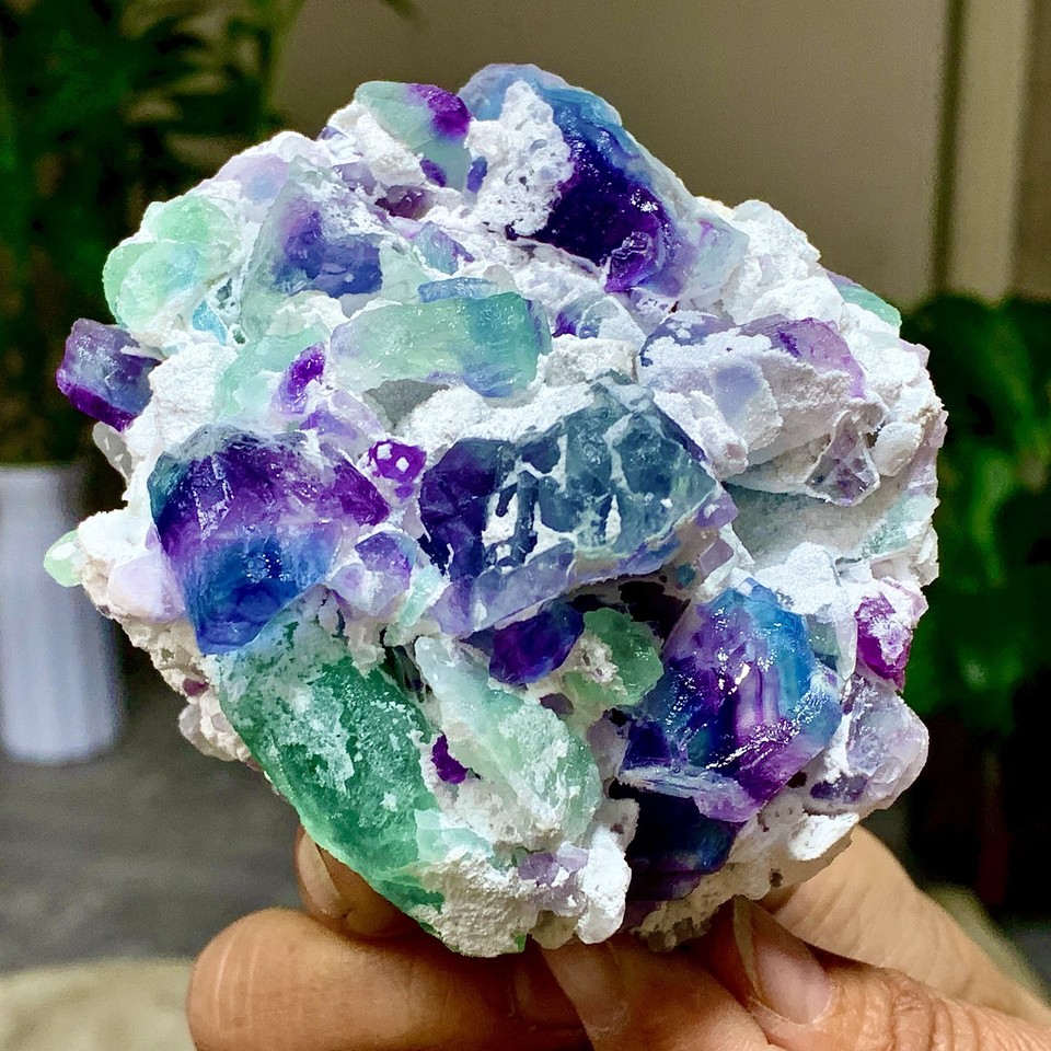 352G Rare transparent purple-green fluorite mineral crystal sample ...