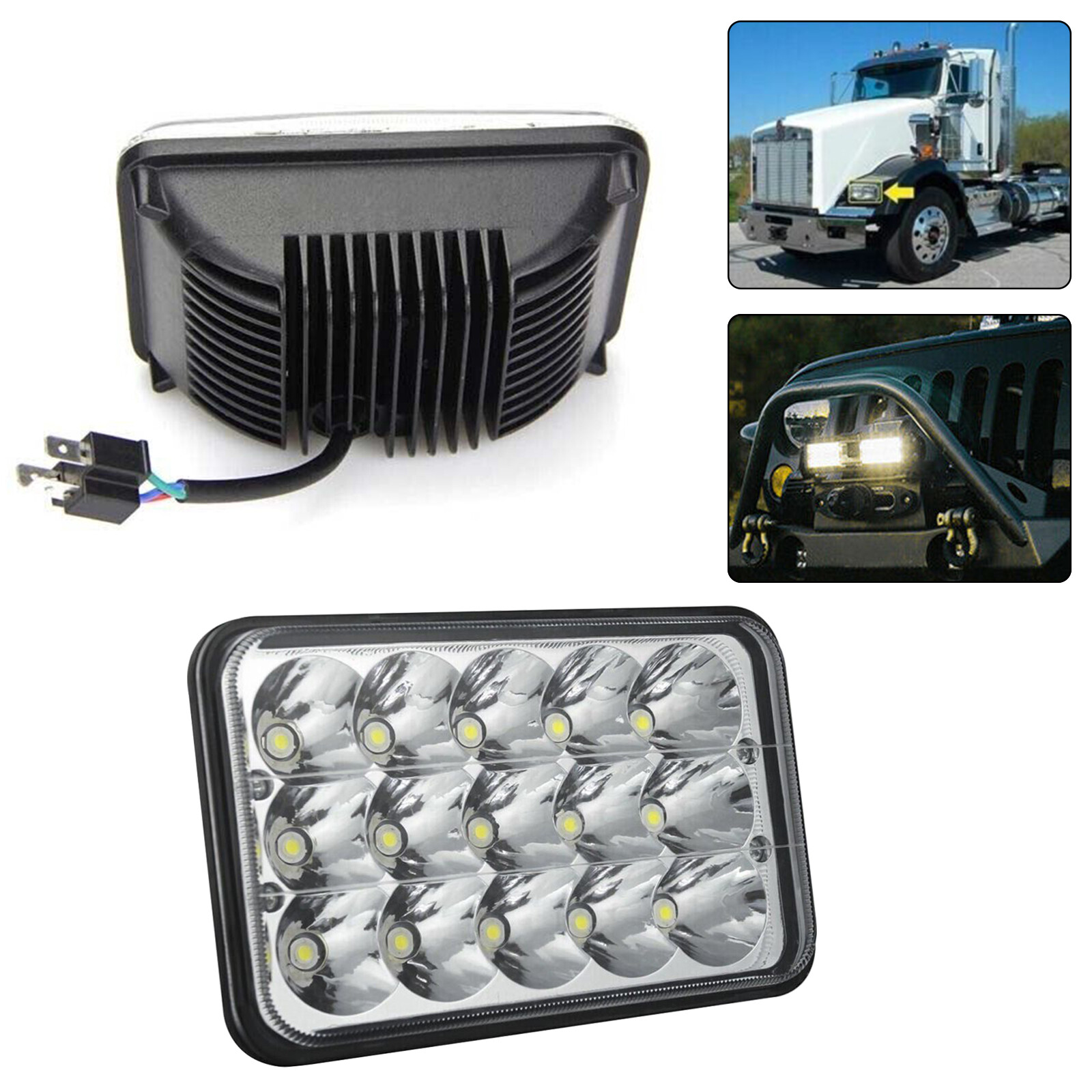 4x6 LED Headlight Hi/Low Beam H4 Rectangular Lamp H4651 H4652 H4656 ...