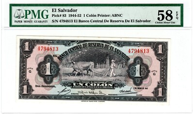 El Salvador 1 Colon 1944 P 83 PMG PAPER MONEY CURRENCY BANKNOTE | eBay