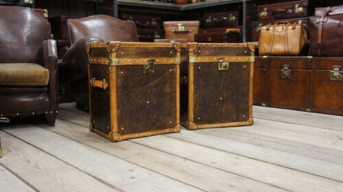 Handmade matching pair of antique leather finished occasional side ...