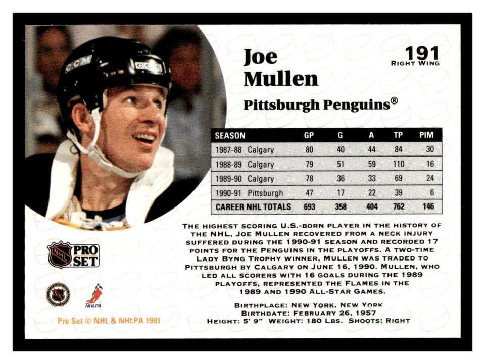 1991 Pro Set #191 Joe Mullen - Pittsburgh Penguins | eBay