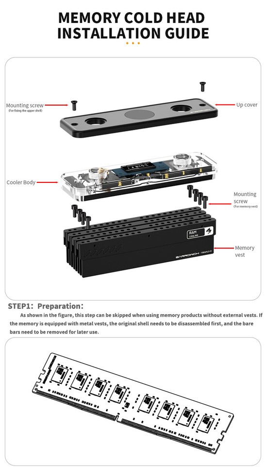 Barrowch DIMM Memory RAM Water Block Heatsink Temperature Display for ...