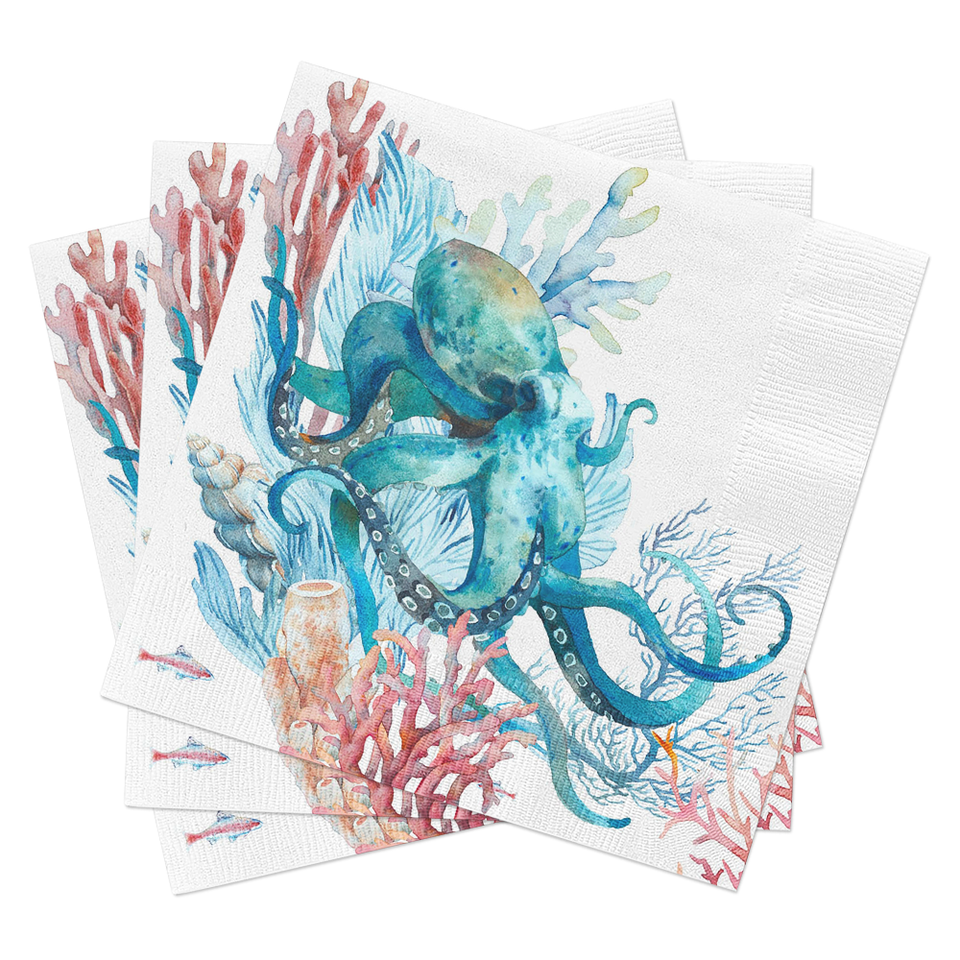 Nautical Napkins OCTOPUS 20pcs Cocktail Napkins Beach Cocktail Napkins ...
