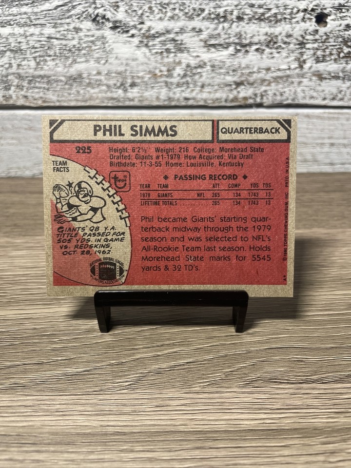 Phil Simms 1980 Topps New York Giants Rookie RC Card #225 - NR-MT. Free ...