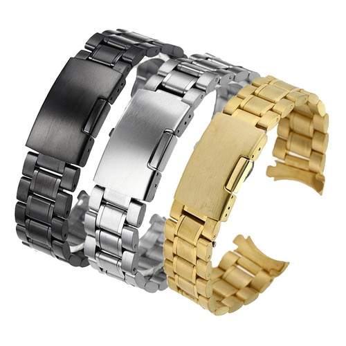 Stainless Steel Solid Links Watch Band Strap Bracelet Curved End 18 20 ...