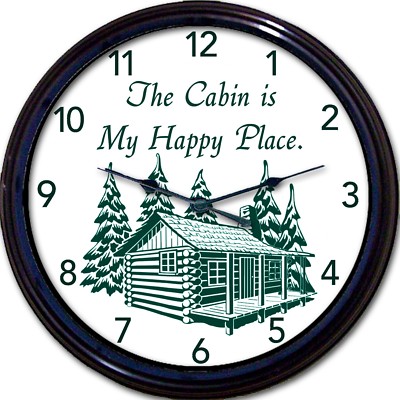 Cabin Lake Cottage Wall Clock Mountains Happy Place Lodge Vacation New ...