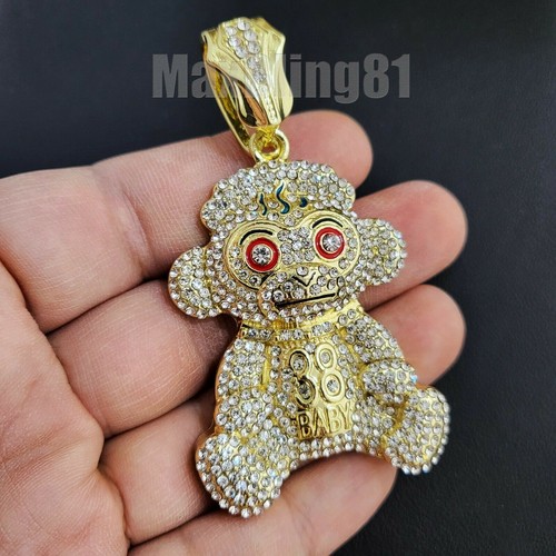 Gold Plated Alloy NBA Youngboy Monkey & 1 Row Simulated Diamond Chain ...