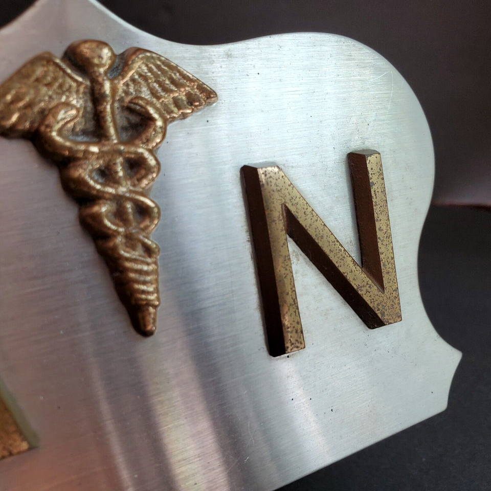 Vtg RN Registered Nurse License Plate Topper Metal EMS Caduceus Emblem ...