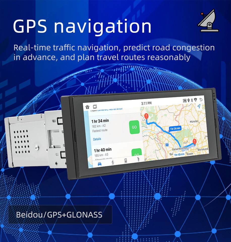 Car Radio Stereo 1 Din GPS Navigation WiFi Bluetooth 6.86in Multimedia ...