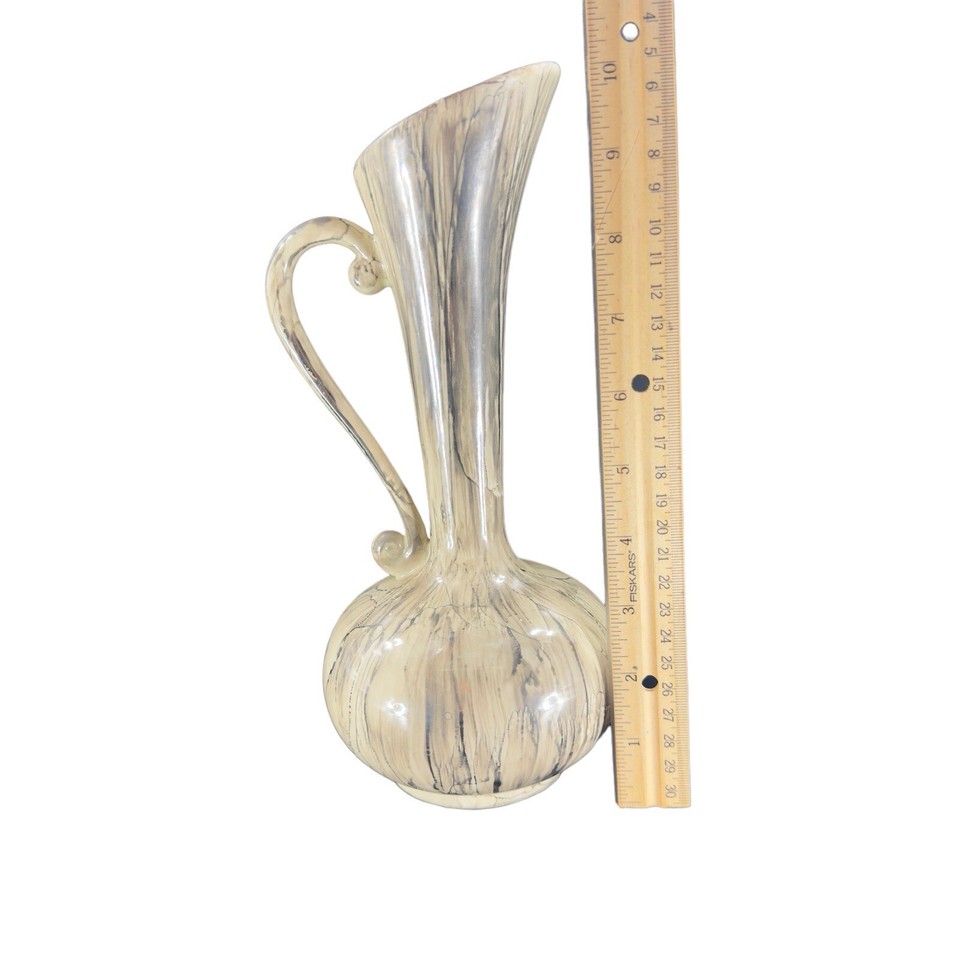 Mid Century Ceramic Large Jug Vase W Handle Hand Painted Brushed Glaze ...