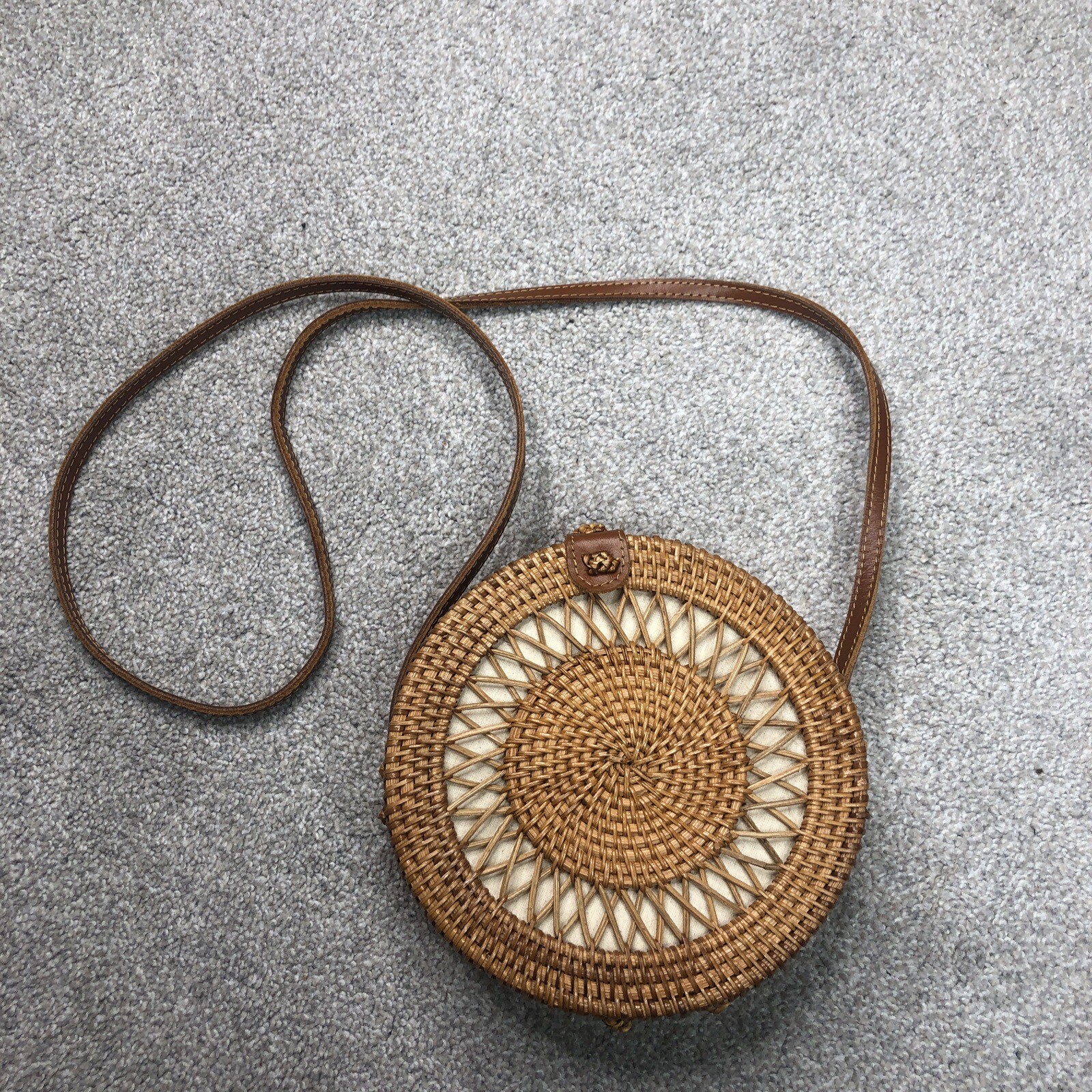 Natural Rattan Round Wicker Crossbody Bag With Canvas… - Gem