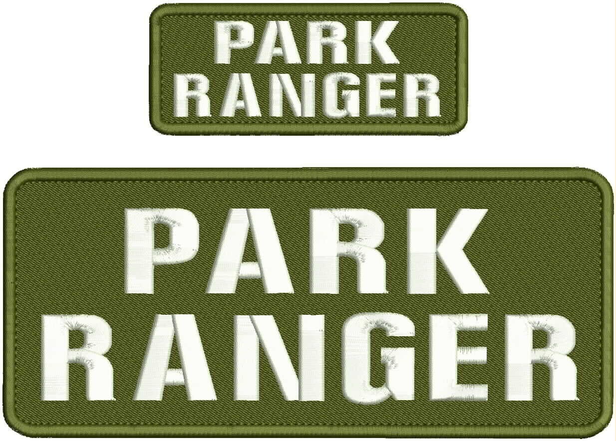 PARK RANGER embroidery patch 4X10 and 2x5 hook ON BACK WHITE OD GREEN ...