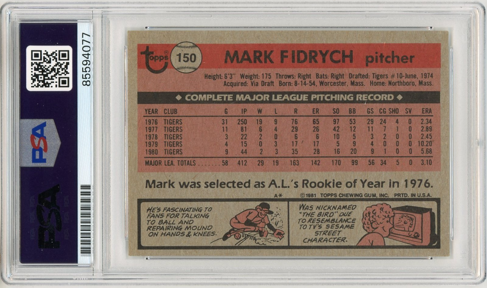 1981 Topps #150 Mark Fidrych Autographed Card Signed Auto PSA/DNA ...