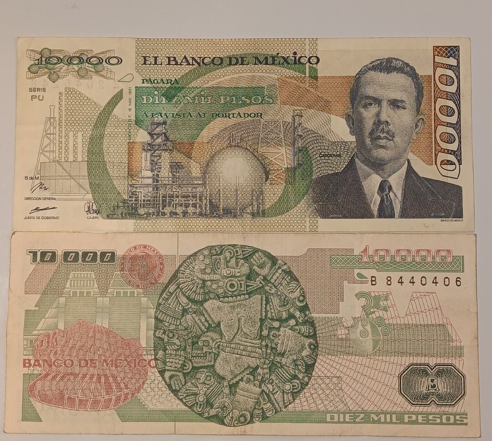 Set 3 Mexico Banknotes 10000,20000,50000 Mexican Paper Money BU / W Pin ...