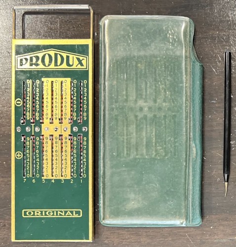 VTG PRODUX MECHANICAL POCKET CALCULATOR w/CASE STYLUS PEN MADE IN WEST ...