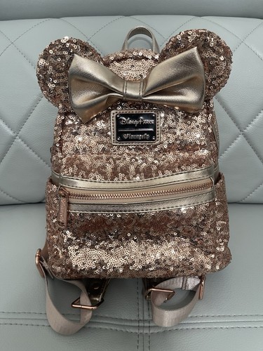 Disney Parks Loungefly Sequined Minnie Mouse Rose Gold Mini Backpack ...