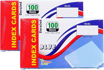 2-Pack Blue Index Card 3" x 5" 100 count Unruled Note Cards per pack | eBay
