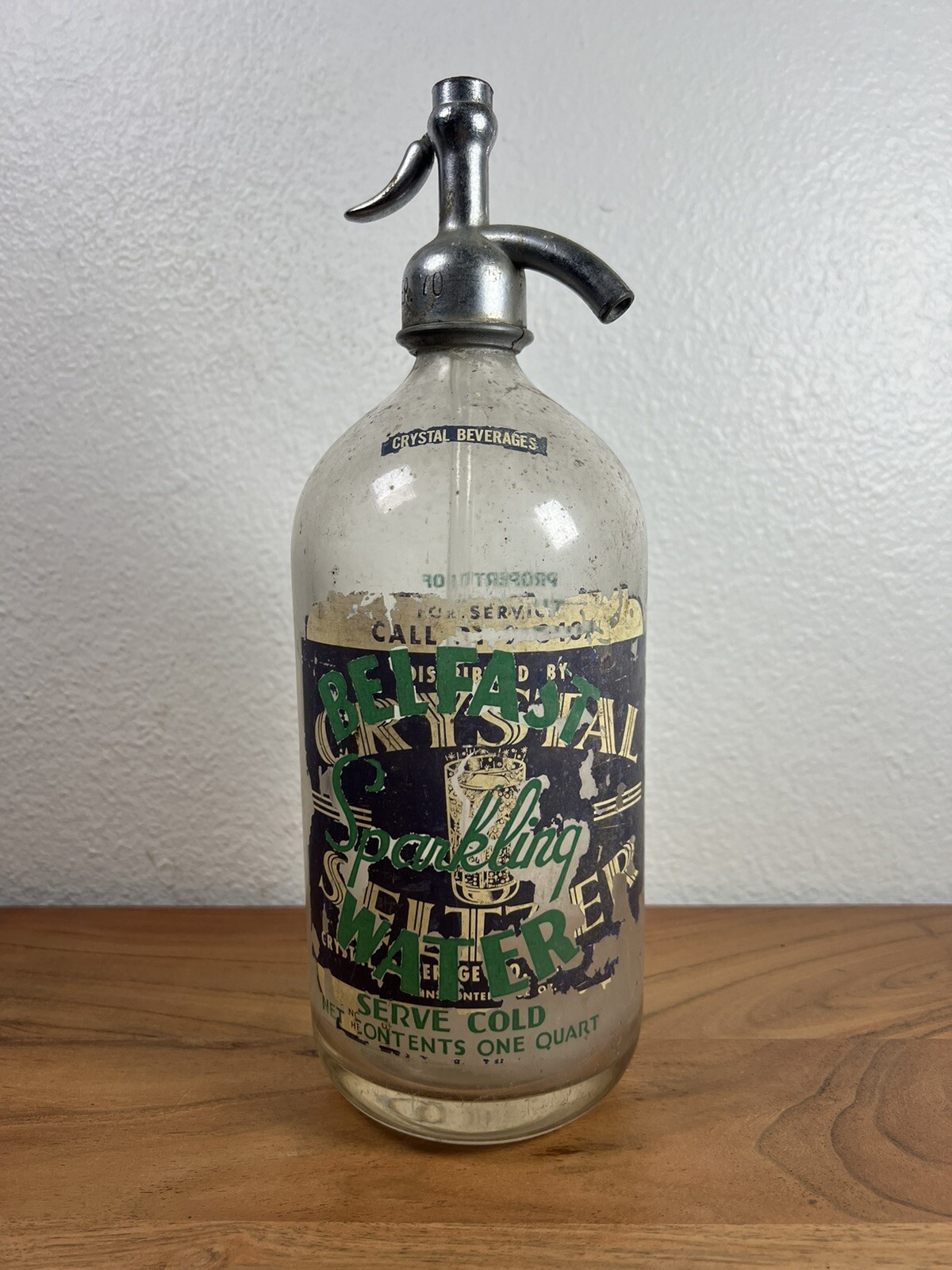 VINTAGE Crystal Seltzer/ Belfast Sparkling ETCHED GLASS SODA WATER ...