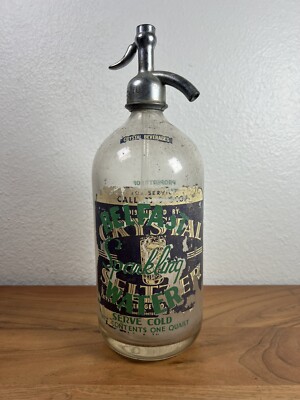 VINTAGE Crystal Seltzer/ Belfast Sparkling ETCHED GLASS SODA WATER ...