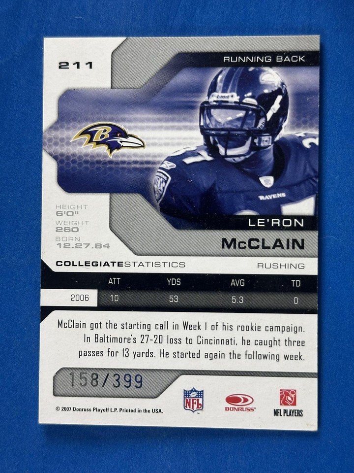 2007 Leaf Limited 211 Le Ron Mcclain Rc Baltimore Ravens 399 Ebay