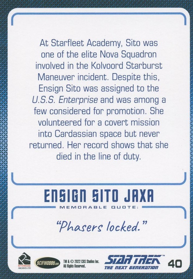 Star Trek The Next Generation A&I card 40 Ensign Sito Jaxa ALL 9 ...